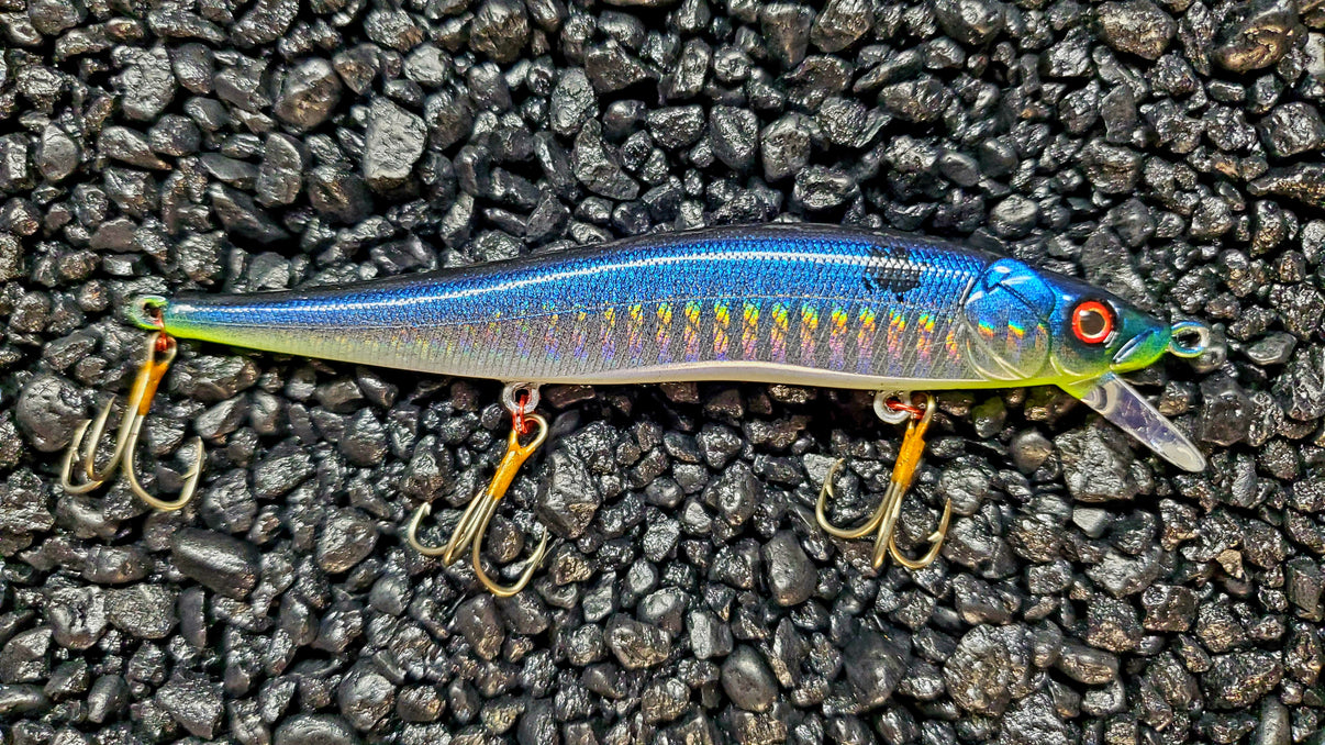 Holographic Red Eyed Cobalt/Chart Shad 110 Jerkbait – Northwoods Lures